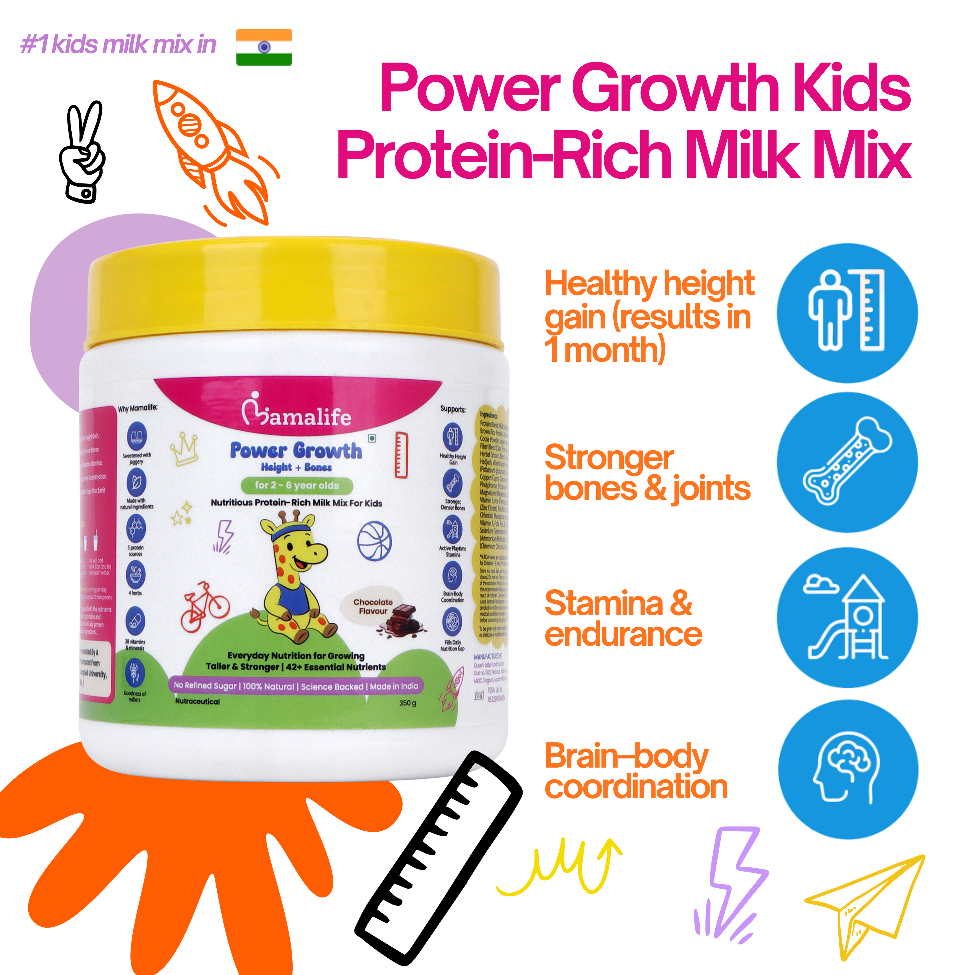 Power Growth (Height + Bones) Kids Protein-Rich Milk Mix (2-6 Years ...